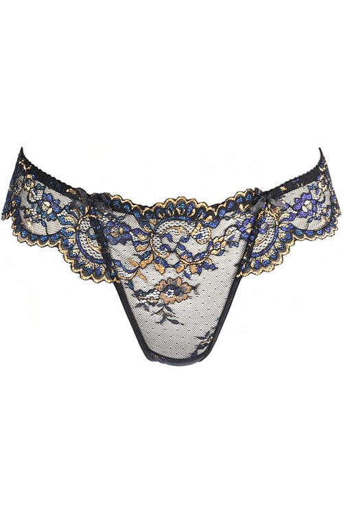 String V-10398 en dentelle noire et filaments dorés par Axami – LUXURY ...
